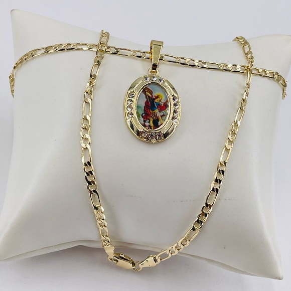 Jewelry | Saint Michael The Archangel And 14k Gold Plated Chain | Poshmark